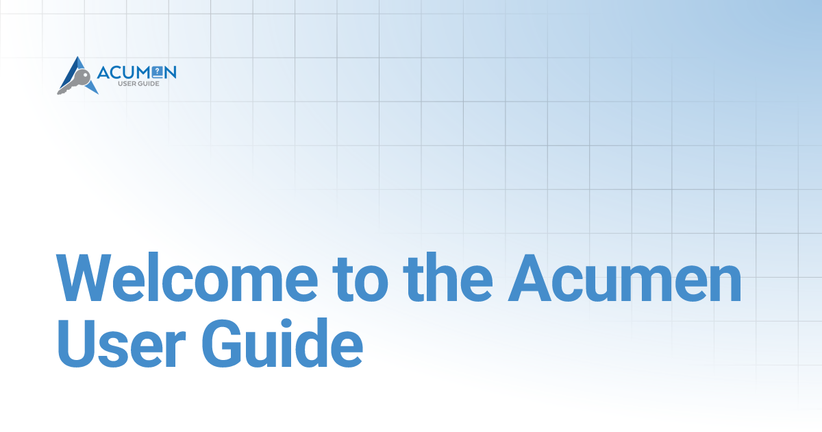 Welcome to the Acumen User Guide | Acumen User Guide