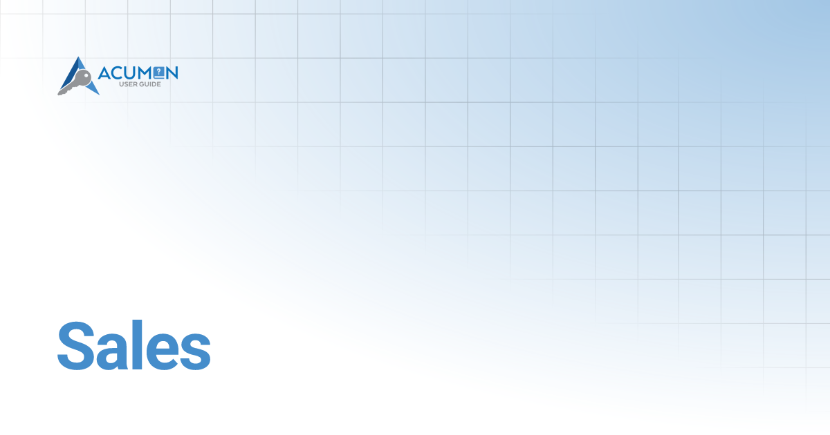 Sales | Acumen User Guide